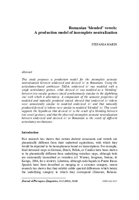 Pdf Romanian ‘blended Vowels A Production Model Of Incomplete