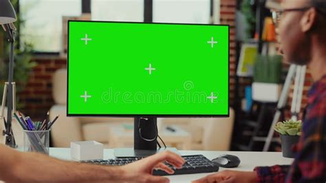 Multiethnic Team Working On Computer With Greenscreen At Home Stock Footage Video Of Isolated