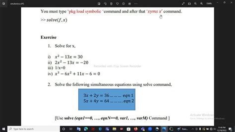 Octave Tutorials Solve Simultaneous Equations Using Octave Youtube