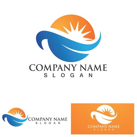물 파도와 태양 아이콘 벡터 일러스트 레이 션 디자인 로고 프리미엄 벡터