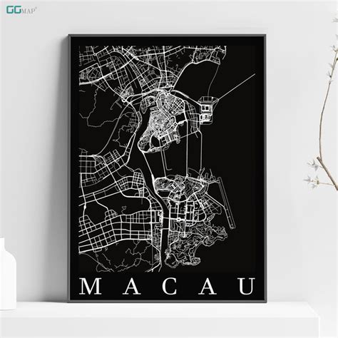 City Map Of Macau Black Map Home Decor Office Map Travel Map