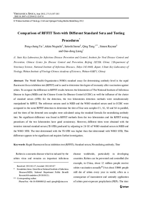 Pdf Comparison Of Rffit Tests With Different Standard Sera And