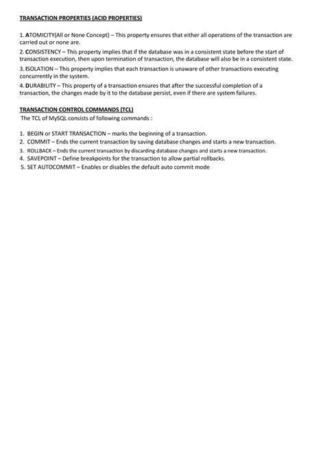 Class XII UNIT III SQL And MySQL Notes 0 Pdf
