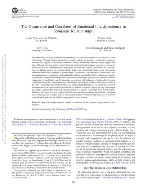 The Occurrence And Correlates Of Emotional Interdependence In Romantic Relationships Pdf