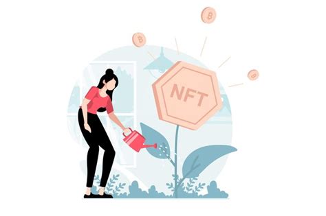 Premium Vector Nft Token Concept With People Scene In Flat Design Woman Watering Tree With Non