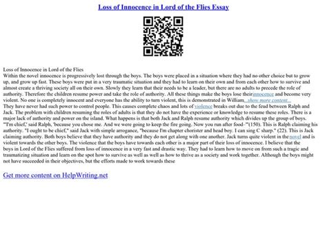 Loss Of Innocence In Lord Of The Flies
