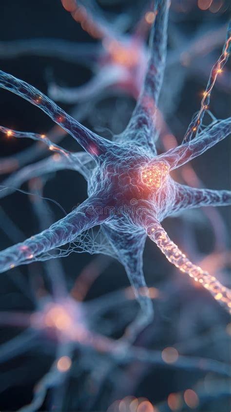 Abstract Neuron Cell Structure With Glowing Nodes Highlighting The Complexity Of A Biological