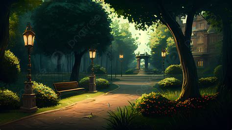공원 밤 가로등 벤치 공원 야경 가로등 배경 일러스트 및 사진 무료 다운로드 Pngtree