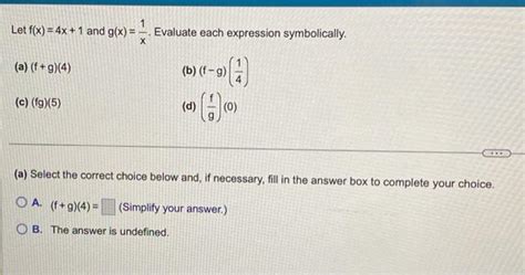 Solved Let F X 4x 1 And G X X1 Evaluate Each Expression Chegg Com