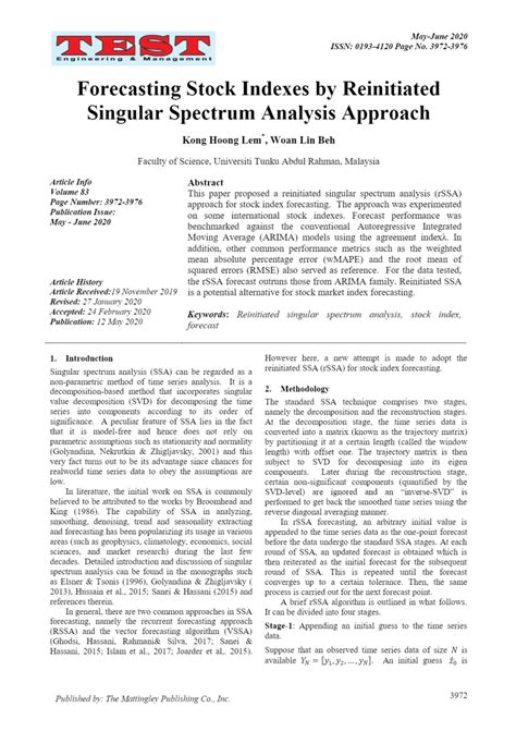 Pdf Forecasting Stock Indexes By Reinitiated Singular Spectrum