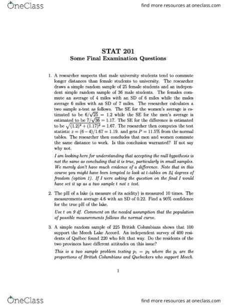 Stat 201 Final Stat201 Final Exam Testbank Oneclass