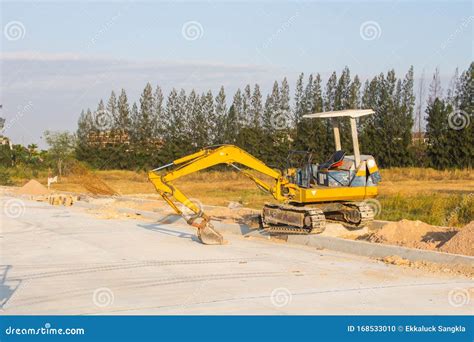 Small Crawler Excavator Digging Bucket On Construction Of High Speed Bypass Road To Laemchabang