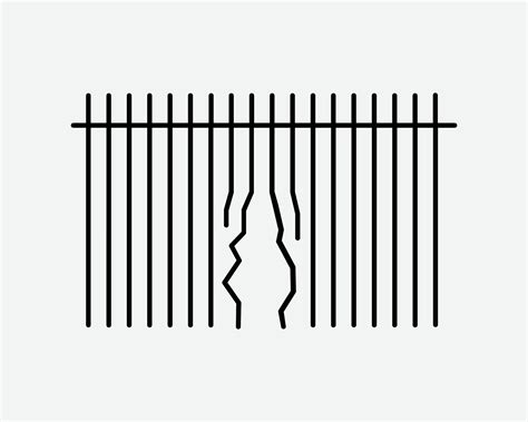 Broken Fence Icon Escape Barrier Escape Enclosure Security Border Gate Black White Outline Shape