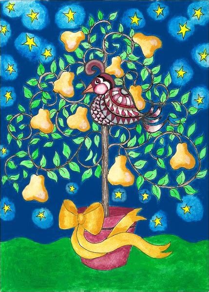 Partridge In A Pear Tree Art Trading Card Aceo Atc Watercolor Pen And Ink