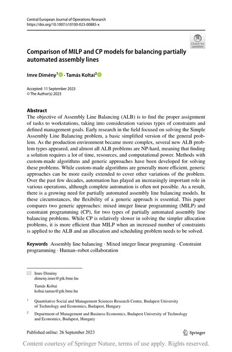 pdf comparison of milp and cp models for balancing partially