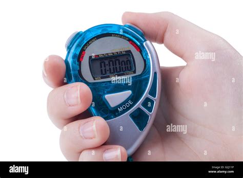Blue Digital Timer In Female Hand Isolated On White Background Stock Photo Alamy