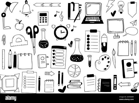 Collection School Doodles Educational Items Stationery Study