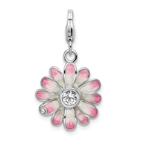 Amore La Vita Sterling Silver Rhodium Plated Polished Enameled Flower
