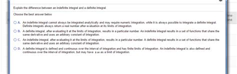 solved explain the difference between an indefinite integral