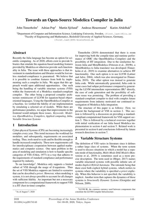 Pdf Towards An Open Source Modelica Compiler In Julia