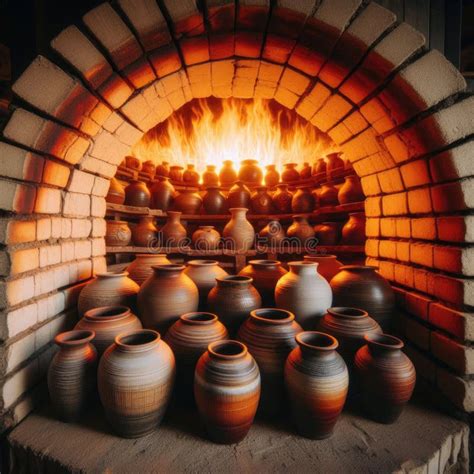 Freshly Created Pots Placed In Kiln For Firing Stock Illustration