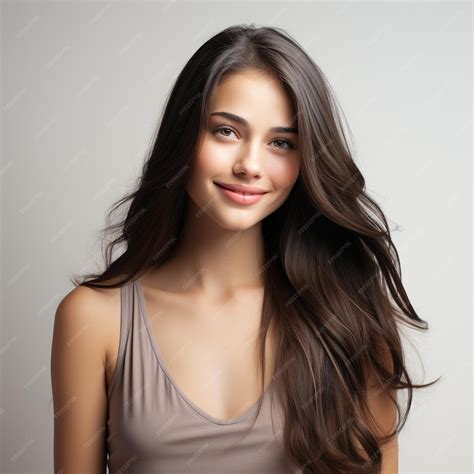 Premium Ai Image Happy Beautiful Brunette Girl With Long Straight Hair