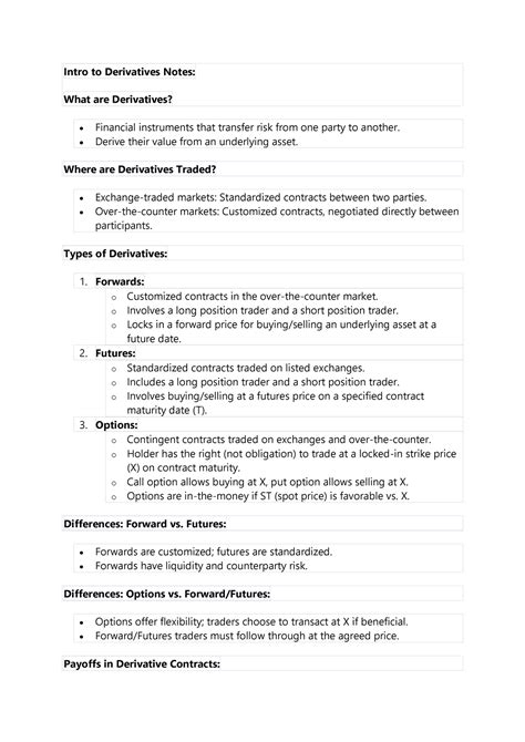 Derivatives Summary Intro To Derivatives Notes What Are Derivatives