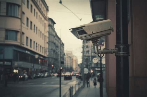 Surveillance Camera At City Street Cctv Monitoring System Generative