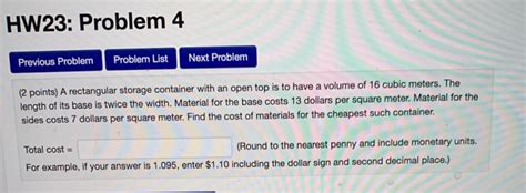 Solved Hw23 Problem 4 Previous Problem Problem List Next
