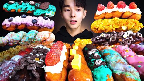 Asmr Mukbang 꽈페 꽈배기 찹쌀도너츠 도넛 먹방🍩찹쌀꽈배기 디저트 빵 Twisted Cream Donut Bread Dessert Donat Roti ドーナツ モッ