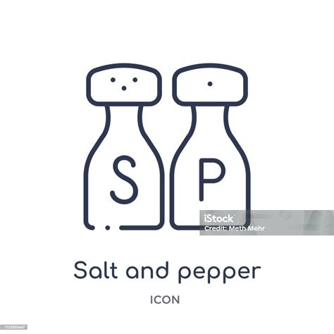 가구 및 가정용 개요 컬렉션에서 선형 소금과 후추 셰이 커 아이콘 얇은 라인 소금과 후추 셰이 커 아이콘 흰색 배경에 고립입니다 소금과 후추 셰이 커 유행 그림 광물질에
