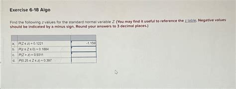 Solved Exercise Algofind The Following Z Values For Chegg Com