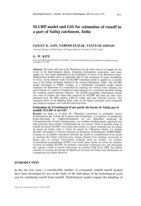 Pdf Slurp Model And Gis For Estimation Of Runoff In A Part Of Satluj Catchment India