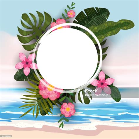 이국적인 식물과 히 비 스커 스 꽃의 여름 열 대 유행 배경 템플릿입니다 트렌드 패턴 정글입니다 벡터 삽화 고립 된 포스터 배너 전단지 초대장 0명에 대한 스톡 벡터 아트