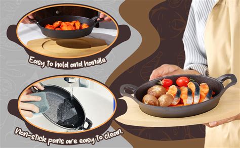 Mifoci 4 Pcs Mini Cast Iron Skillet With Wooden Base Small