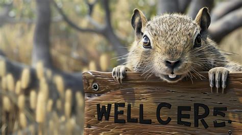 Premium Photo A Curious Squirrel Sits On A Wooden Sign That Says