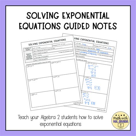 Solving Exponential Equations Guided Notes For Algebra 2 Made By