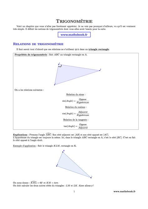 Trigonométrie Cours Pdf à Imprimer Maths 3ème