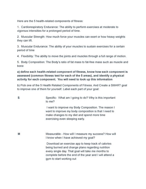 Smart Goals By David Chable Pe101 Due 2 12 22 Here Are The 5 Health Related Components Of