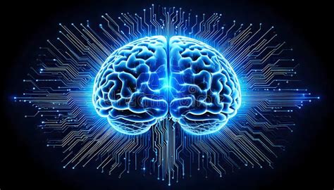 Neon Blue Brain Graphic On A Dark Background Stock Illustration Illustration Of Technology