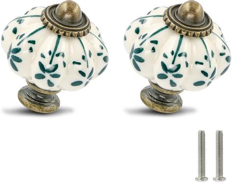 Danceemangoos Green Ceramic Knobs 2 Pack Pumpkin Cabinet Knobs Retro