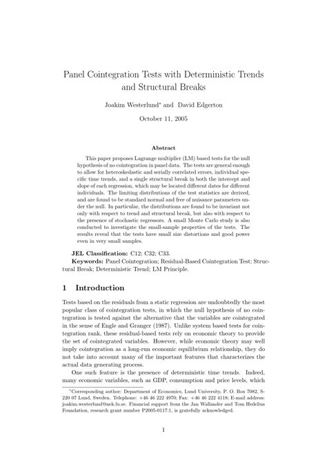 Pdf Panel Cointegration Tests With Deterministic Trends And Structural Breaks
