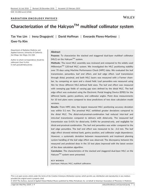Pdf Characterization Of The Halcyon Tm Multileaf Collimator System
