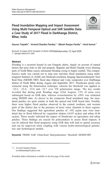 PDF Flood Inundation Mapping And Impact Assessment Using Multi Temporal Optical And SAR