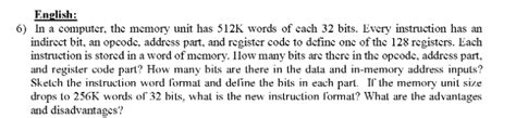 solved english 6 in a computer the memory unit has 512k