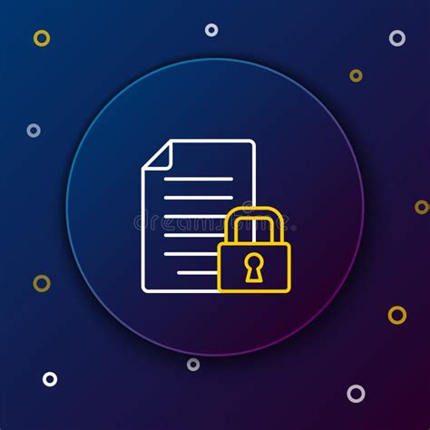 Line Document And Lock Icon Isolated On Blue Background File Format And Padlock Stock