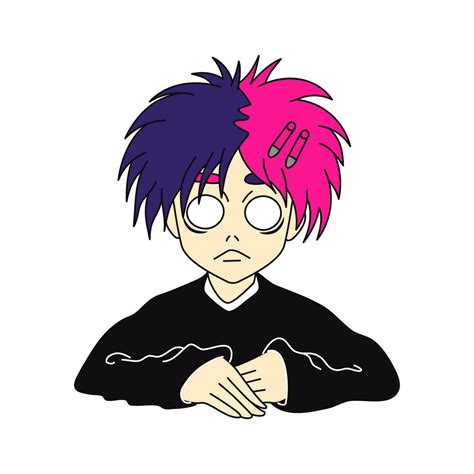 Emo Boy Character Y2k Style Black Subculture Vector Flat