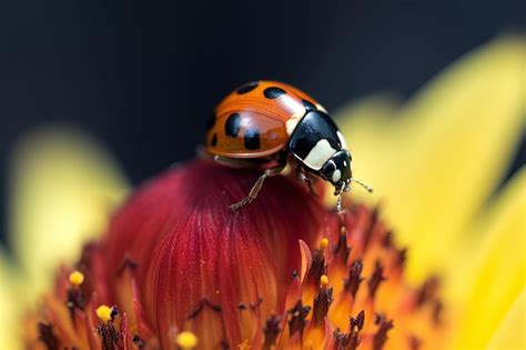 Premium Photo A Ladybug On A Flower With A Red Background