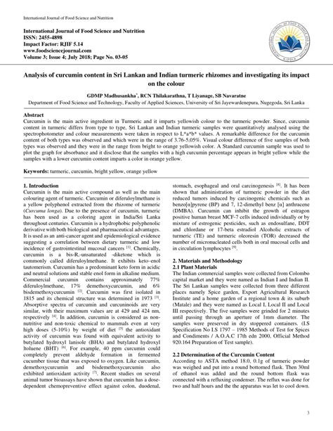 Pdf Analysis Of Curcumin Content In Sri Lankan And Indian Turmeric