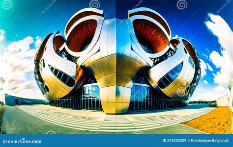 Large Building With Large Circular Design On It S Side And Circular Walkway In Front Of It